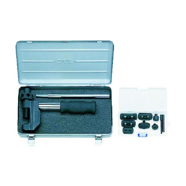 ■特徴 本体は強度解析に基づいて最適形状で設計されています。 カッタピン、かしめピンは特殊鋼（SK材）を使用し、最適な熱処理を施しているので、耐久性に優れています。  ■用途 ドライブチェーンの交換作業  ■セット内容 メタルケース●アウタ...