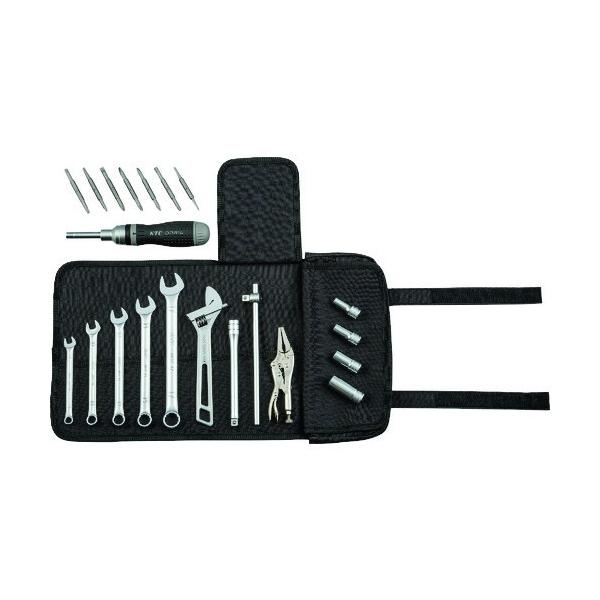 ■特徴 持ち運び時にコンパクトに収まるロールタイプのツールバッグを採用したツールセットです。 ソケットを採用したことにより、スパナ、めがねレンチ等では対応できない凹部の作業を容易にします。 駆動工具は、作業性を考えてスライドヘッドハンドルと...