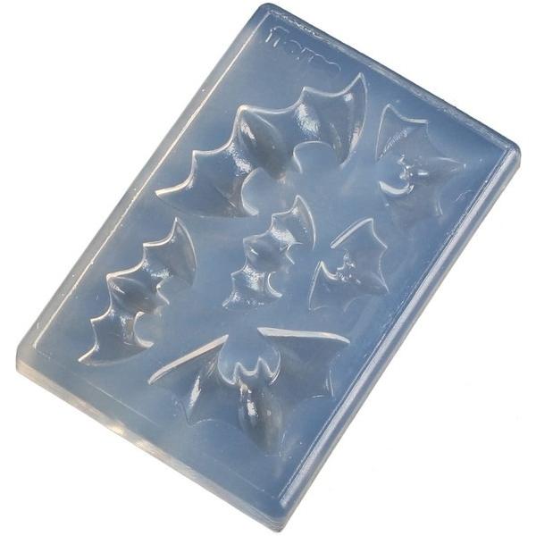 本体サイズ: タイプA: 12×28mm・8×18mm・6×15mm タイプB: 15×21mm・10×16mm・9×12mm 素材: シリコーンゴム 入数: 1個 6サイズのコウモリ型が1つのモールドに。  粘土でもレジンでも使用でき、ハ...