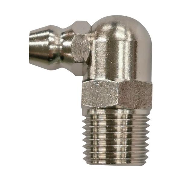 商品画像はイメージ画像です。実際とは異なる場合がございます。 ■特徴 黄銅製のグリースニップルです。  ■用途 グリースの注油口に。  ■仕様 C型90°グリースニップル 100個入  ■材質 本体:黄銅 部品:鋼球・硬鋼線 表面処理：ニッ...