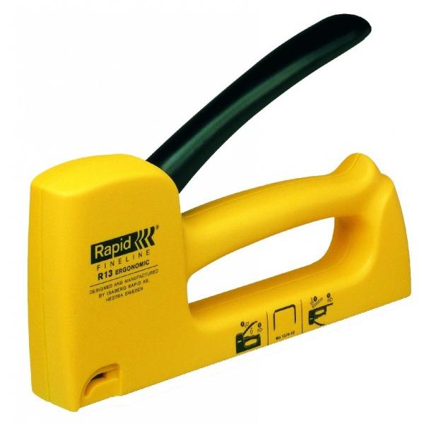 コンパクトエルゴノミックデザインなガンタッカー ポスター止め、布張り、キャンパス張りなどの用途に ボディはABSプラスチックでマガジン等の主要部品はスチール仕様 打ち込み時反動軽減タイプ 海王、ラピッド、ガンタッカー  【カラー】 イエロー...