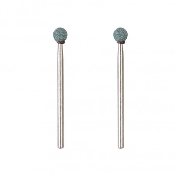 ■用途 ガラス、セトモノ、金属などの研削、彫刻、研磨に。  ■材質 GC砥石150番   【サイズ】 形状:丸型φ5mmシャフト径:φ2.35mm 【入数】 2本 26772