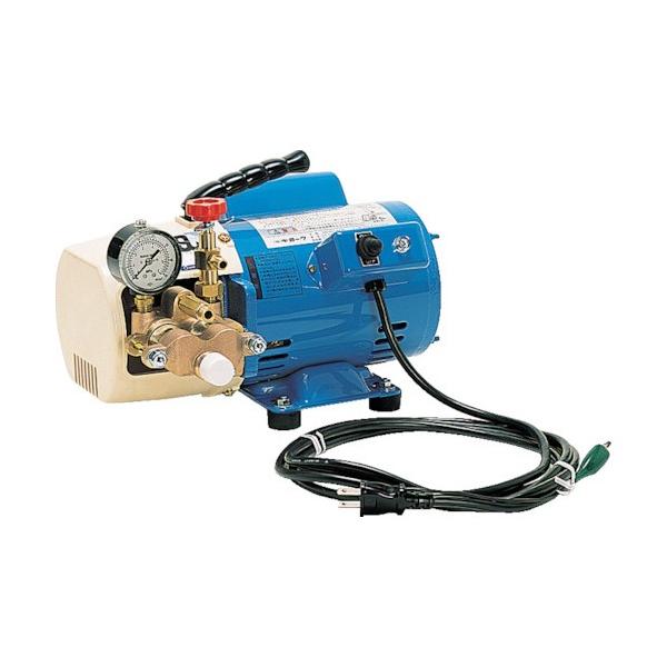 ■特徴 電動式です。小型軽量で持ち運びに便利なオイルレスポンプです。  ■用途 水資源の有効利用や埋設配管後の事故防止の漏水テスト・圧力テスト用に。  ■仕様 電源：100V  ■付属品 圧力計 吸水・余水・1m高圧ホース（先端1/4オス×...