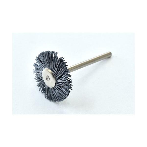 ■特徴 取り付け交換が容易な軸付で作業性に優れ、小スペースのバリ取り・研磨に優れたブラシです。 ■用途 ■仕様 電動式マイクログラインダー用　毛材：砥粒入（＃５００）ナイロン０．４５　軸：快削鋼Φ３　外径：Φ２５．０　全長：４６ｍｍ　厚み：...