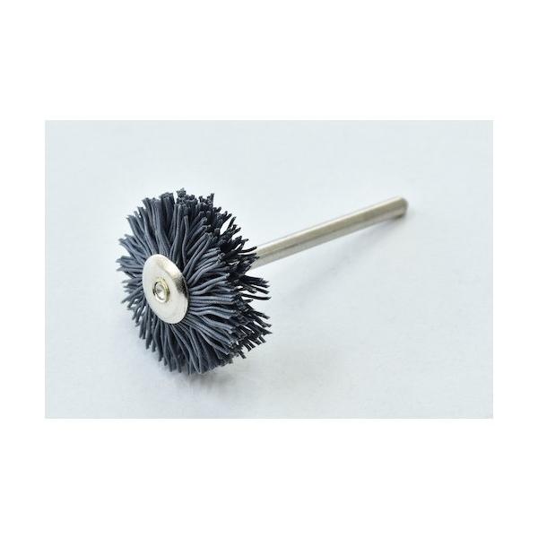 ■特徴 取り付け交換が容易な軸付で作業性に優れ、小スペースのバリ取り・研磨に優れたブラシです。 ■用途 ■仕様 電動式マイクログラインダー用　毛材：砥粒入（＃５００）ナイロン０．４５　軸：快削鋼Φ３　外径：Φ２５．０　全長：４８ｍｍ　厚み：...