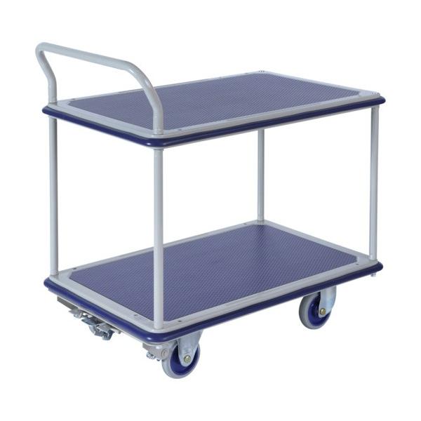 ■仕様 ピッキング等の作業に便利な2段タイプ フットブレーキ付 安心・安全・高品質の純日本製 デッキには滑り止めマット付 全周には衝撃吸収用のバンパー付 キャスターは黒いゴム跡がつかないノーマーキンググレーゴム仕様  ■材質 デッキ：スチー...