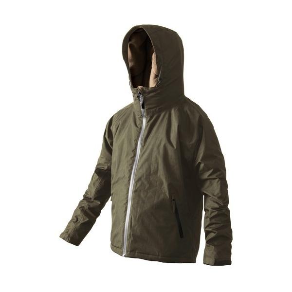 ■特徴 熱を反射して保温するアルミドットプリントを前後前身頃に採用しました。 フロントと両手差しポケットに止水ファスナーを使用しました。 頭部、襟にはフリースを採用＋中綿増量で保温性をキープします。 貴重品などを雨や泥から守る内ポケット付き...