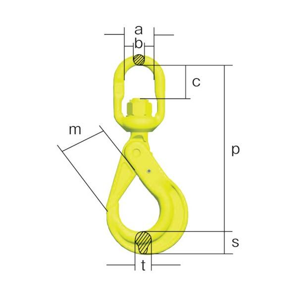 ■特徴 スイベル付のロッキングフックです。 スラストワッシャーによりなめらかな回転が得られ、チェーンやワイヤーのより戻し機能があります。 チェーンやワイヤのより戻し機能付きロッキングフックです。  ■用途 ワイヤロープ・チェーンなどの玉掛け...
