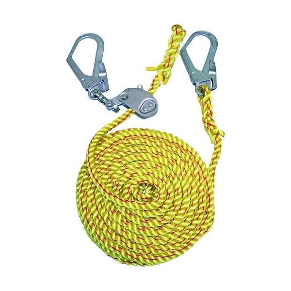 商品画像はイメージ画像です。実際とは異なる場合がございます。 緊張器（エンド側フック直結回転型）が付いた水平用親綱です。 手作業で簡単に水平親綱の設置が可能です。 両端大口径（50mm）フック付のニューテトロンロープ16mmΦ（3ツ打ち）仕...