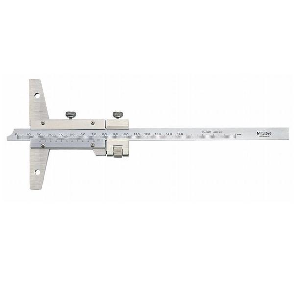 ●測定範囲:150mm ●最少読取値:0.02mm ●ベース寸法:100(厚み6.5)mm ●全長:260mm ●器差:±0.03mm ●微動送り:あり ●一般的深さ測定用のデプスゲージです。 ●スパンが取付可能です。   【サイズ】 全長...