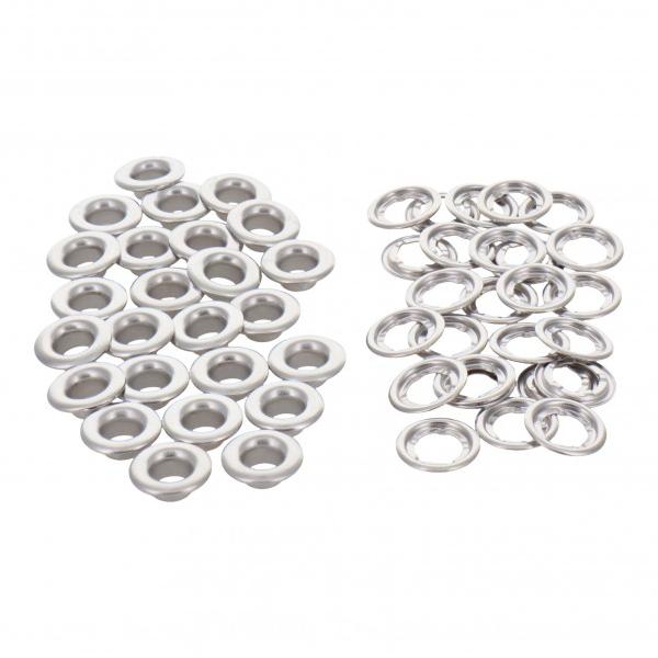 ●真鍮製でサビにくく、丈夫で変形しにくい。 【用途】 ●ハトメ作業時の追加用のハトメ玉です。 ●ハトメ穴径:約5.7mm ●取付生地厚:2.5mmまで ●ハトメ玉(組数):30組入(シルバー) ●材質:真鍮   【サイズ】 5.7×12mm...