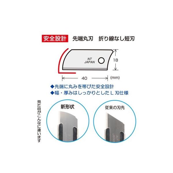 刃の鋭さや、折り取りが苦手な方に適しています。 刃に折り線がないので、折り線で刃が折れてしまうことがありません。 用途 先端丸刃設計。 刃に折り線がないので、折り線で刃が折れてしまうことがありません。 工場など折れた刃の混入防止に最適です。...