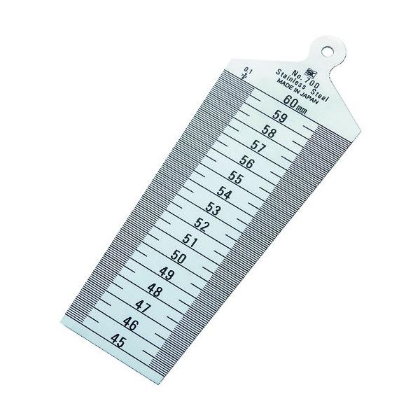 ■特徴 幅のテーパーを利用してすき間を測定します。 焼き入れ品です。  ■用途 溝・すき間などの測定に。  ■仕様 器差：±0.05mm  ■材質 ステンレス（SUS420J2） ●長さ(mm):161.5 ●測定範囲(mm):45〜60(...