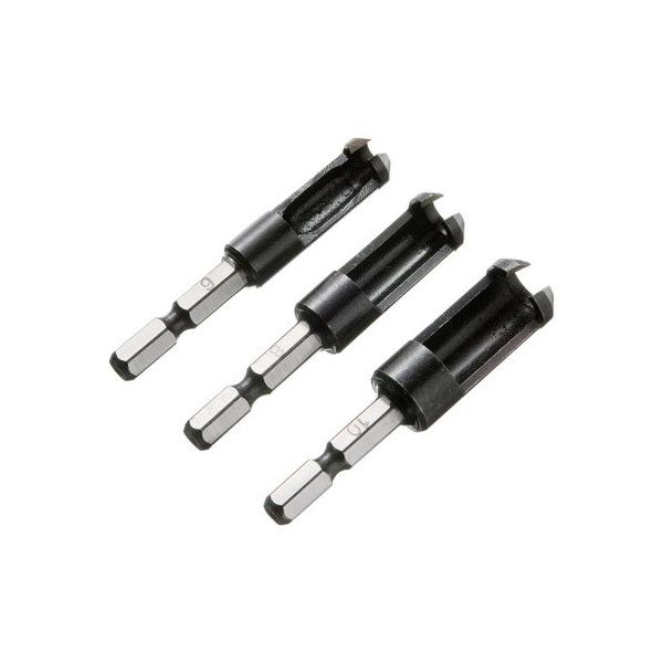 素材に合った木ダボ・木栓が自分せ簡単に作れます。 6.35mmチャックの電動工具にワンタッチ取り付けOK。 ボール盤専用。 先端焼入硬度:HRC41〜45 適正回転速度:1000min-1以下 セット内容:6mm・8mm・10mm 各1本サ...