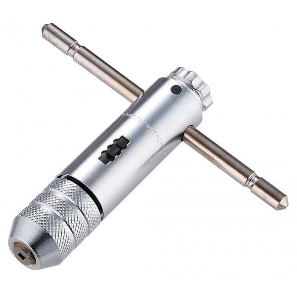 ●特長 ・右左のラチェット機構と固定式の3様に切替可能です。 ・ラチェット式の為、効率的です。 ・T型ハンドルにより片手で作業ができ、狭い所でも加工がしやすいです。 ●用途 ・タップ保持、めねじのねじ山形成、つぶれ修正に ●材質 ・本体:機...