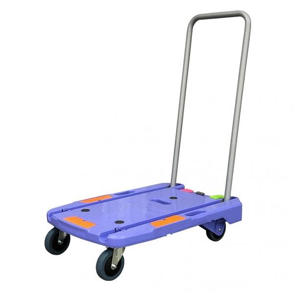 【商品説明】 ●安全性、静寂性、操作性を兼ね揃えた万能台車登場！ ●持ち手付きで軽々持ち運び。 自重が約7kgに抑えられており、かつ持ち手がある為、女性でも軽々と持ち運ぶことが可能。 ●折畳時ハンドルがフラットに。 ハンドル折畳時、天板がフ...