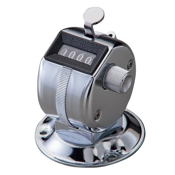 4桁の数字カウンターで最大9999までカウントできます。  ボタンを押すごとに1カウントします。  台座付きなので卓上に置いて使用可能です。  ネジで固定して使用する事ができます。  つまみを回すことで簡単にリセットができます。   ●材質...