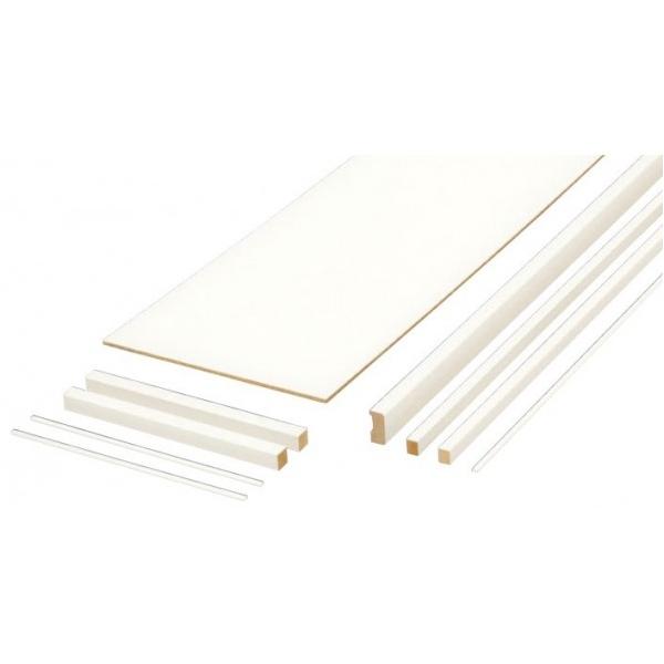 コード:09133001 EBコート仕様 耐荷重の目安値:70kg ●セット内容: 前框x1本 棚板x1枚 受桟x1セット 雑巾摺x1セット ビス・ビスキャップセットx1セット 棚板の上面は各色無地シートを貼っています   【サイズ】 幅8...