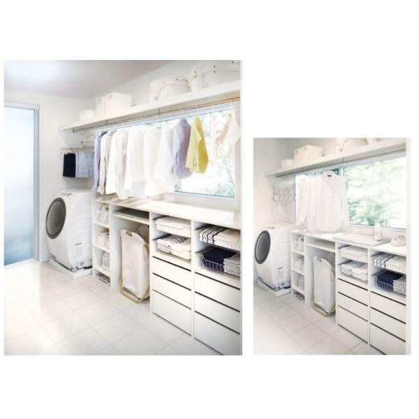 洗濯動線がよりスムーズになるランドリールームプラン ●セット内容: 天板×1:N3TT-D4W19-LW-A ハーフエンド側板×2:N3HEG-D4H09-LW ハーフ仕切板×3:N3HTS-D4H09-LW 棚板(可動・固定兼用)×5:N...