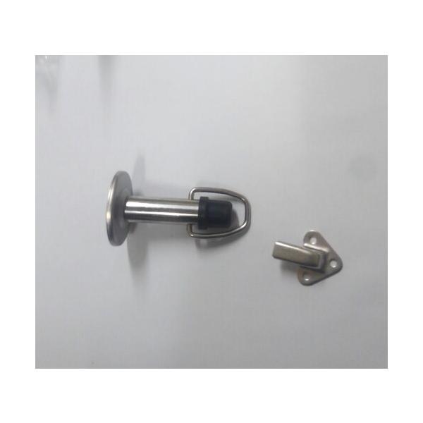 ■特徴 扉を開いたまま固定できます。 ■用途 巾木付け用の戸当りです。 ■材質 ステンレス 仕上:バレル研磨    【カラー】 バレル研磨 ゴム：ブラック 【重量】 154G 【原産国】 日本製 SUSTA1W