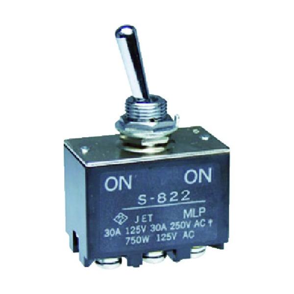 ■特徴 大電流用のトグルスイッチです。  ■用途 高容量電源機器など。  ■仕様 取付穴寸法：φ12.5mm ねじ端子  ■材質 レバー：銅合金 ケース：メラミンフェノール樹脂   S822