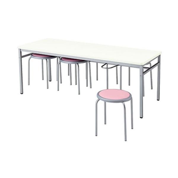 ■特徴 丸イスを掛けられる仕様の食堂用テーブルです。 ■用途 食堂用 ■仕様 天板:メラミン化粧板張りソフトエッジ巻き、脚部:スチール角パイプ塗装仕上、ノックダウン式、天板厚:30mm、アジャスター付、イスハンガー付 ■材質 天板:メラミン...