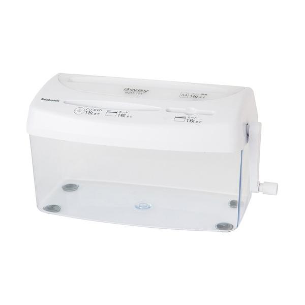 ■特徴 1台3役！A4用紙・CD・カードすべてカットできるハンドシュレッダです。 ■仕様 ●本体寸法:W293（340）×D144×H178mm （ ）は使用時●本体重量:1.8kg●材質:本体/ABS、ダストボックス/AS、その他/スチー...