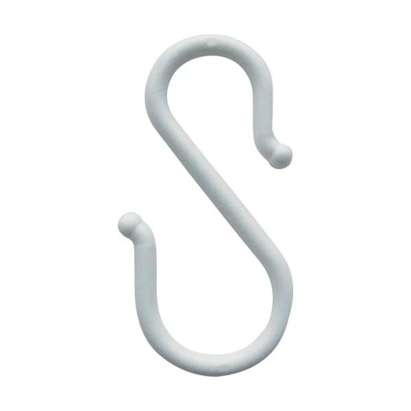 ■特徴 プラスチック製で軽く扱いやすいです。  ■用途 ＰＣチェーンの先端金具。 軽量物の吊り下げ用。  ■仕様 PCエスフック100mm白  ■注意点 樹脂製品のため経年劣化により強度が減少しますので、使用荷重の保証はしていません。 ●色...