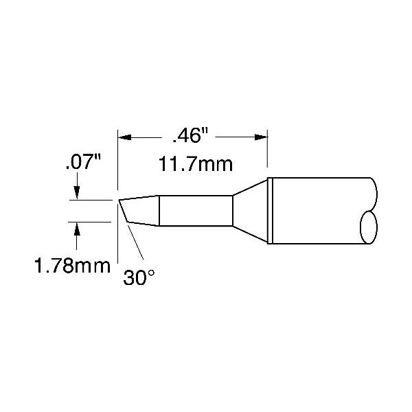 ■特徴 MXシリーズ用チップカートリッジです。  ■仕様 357℃　C型　1.78mm x 11.7mm　30°   【入数】 1点 STTC005