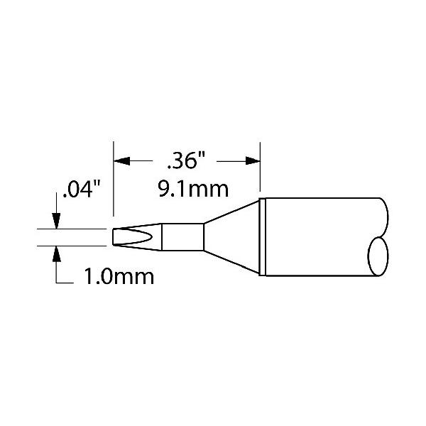■特徴 CVシリーズ用チップカートリッジです。  ■仕様 ヒーター温度413°C　D型　1.0mm×9.1mm   【入数】 1点 CVC7CH0010S