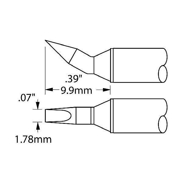■特徴 CVシリーズ用チップカートリッジです。  ■仕様 ヒーター温度413°C　D型　1.8mm×10.0mm　30°曲がり   【入数】 1点 CVC7CH0018R