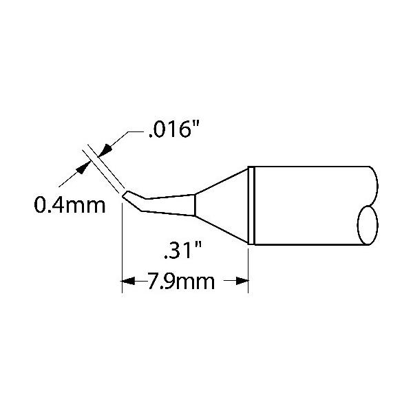■特徴 CVシリーズ用チップカートリッジです。  ■仕様 ヒーター温度413°C B型0.4mmx7.9mm30°曲がり   【入数】 1点 CVC7CN0004R