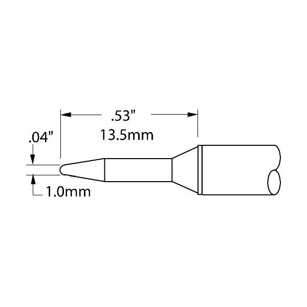 ■特徴 CVシリーズ用チップカートリッジです。  ■仕様 ヒーター温度413°C　B型　1.0mm×13.5mm   【入数】 1点 CVC7CN0010A
