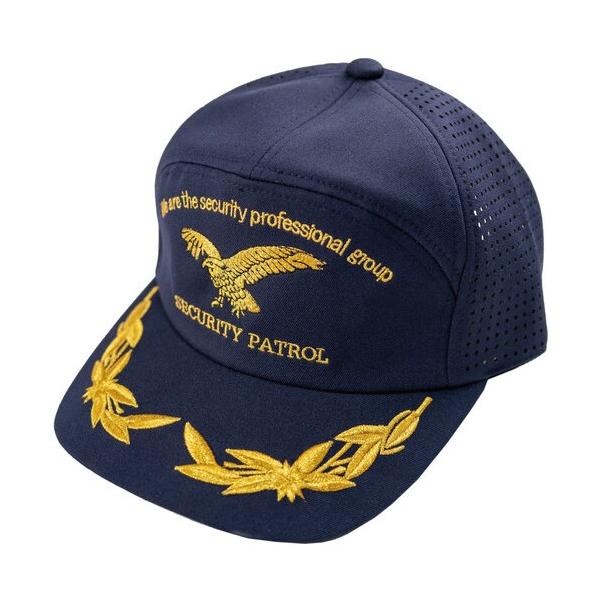 ■特徴 前面に鷲、ツバに月桂樹の刺繍があしらわれたアポロキャップに高品位なパンチングメッシュを施しています。 生地素材は日本製の高耐光生地ポリエステル90%+コットン10％を採用しています。 ■用途 警備業、パトロール、防暑、防寒、防砂、装...