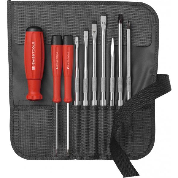 PBスイスツールズ 差替式ドライバーセット9本組 ブラック 8218BK  ●便利な差替式ドライバーのセットです。  PBスイスツールズ 差替式ドライバーセット9本組 ブラック 8218BKの特徴  セット内容:ドライバーハンドル(8215...