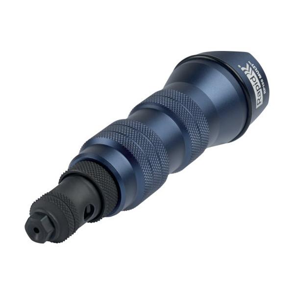 ■特徴 特殊なノーズ形状によりノーズピースを交換せずに異なるサイズのリベットが使用可能です。 電動ドリルドライバーに取り付けてリベット作業が効率的にできます。 グリップ部はローレット加工されており滑りにくいです。 アルミニウム製ボディと焼入...