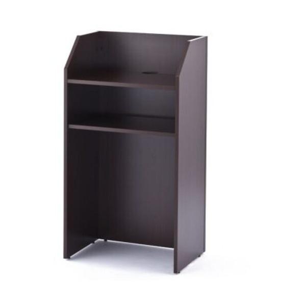 ■特徴 講演や演説、司会やプレゼンテーション時に活躍の演説台です。 天板にはPCやマイク等の設置用に配線穴が開いています。 天板下には棚板があり、資料等が収納できます。 ■仕様 演説台 ダーク 有効寸法:天板W562×D380×H199/棚...