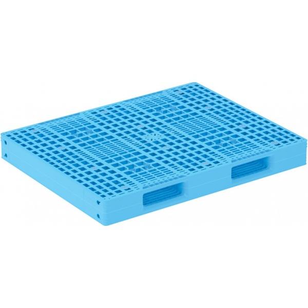 【商品説明】  ●上面・下面が別形状でメッシュ形状のパレットです。  【商品スペック】  ●色:ライトブルー  ●外寸(mm):1100×1400×150  ●材質:PP  ●質量(kg):20.3  ●出荷単位:2  ●動荷重(kg):1...