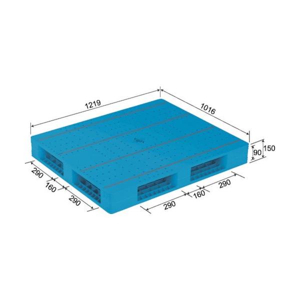 ■特徴 主に北米で一般的に採用されている40×48インチサイズ（1016×1219mm）のパレットです。  ■仕様 両面四方差し  ■材質 ポリプロピレン(PP)   【入数】 1点 84014501BL503