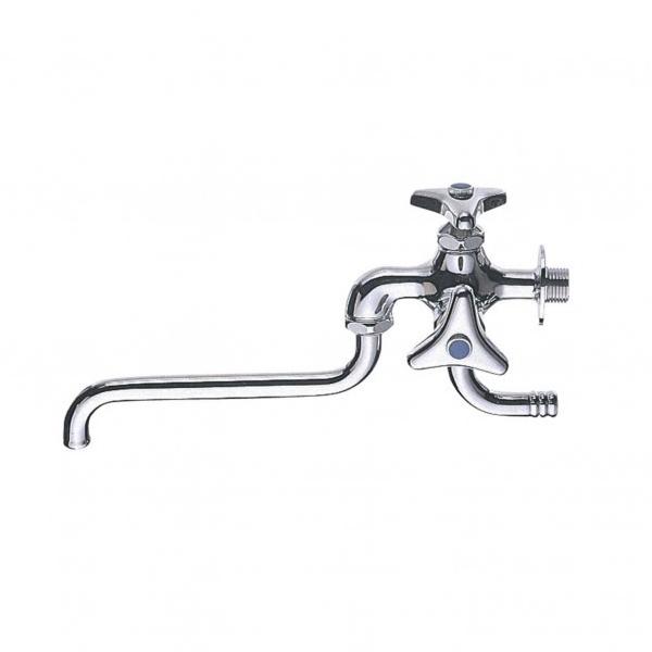 【商品説明】 2通りの吐水口を装備した単水栓 上のハンドルで吐水口部、横のハンドルでホース接続部に吐水します  吐水口長さ(mm):170 ホース接続部:PT32  【材質】 青銅  【入数】 1個 JE10A13