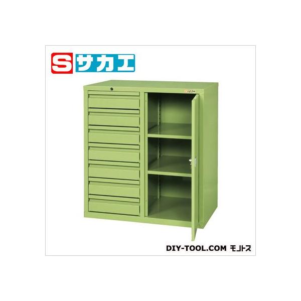 ●外寸：W800×D500×H880mm ●カラー：サカエグリーン ●質量：65kg ●扉内寸法：W350×D470×H810mm ●オールロック機構 ●引出内寸法：W320×D390×H110mm ●セット内容（付属品）：棚板2枚付 ●セ...