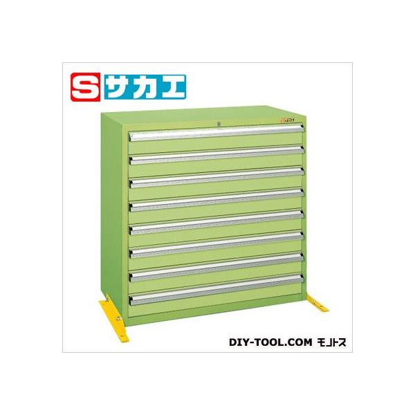 合理的な組み合わせで収納効率が更にアップ！！　統一された寸法（間口、奥行、高さ）によりレイアウトが自由自在！ ●外寸：W900×D450×H880mm ●カラー：サカエグリーン ●質量：120kg ●引出し：H100×8段 ●ボールスライド...