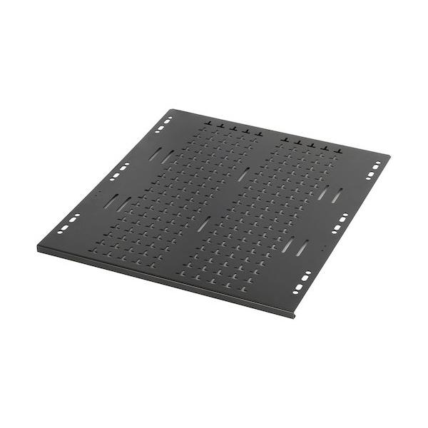 ■特徴 工具不要で取付できる棚板です。 サポ-トアングルには工具等を用いず固定ブッシュで簡単に取り付け可能。 T字型の穴が空いている為放熱効果があります。 T字穴、長丸穴を利用すればベルト等による簡易固定が可能。 ■用途 19インチマウント...