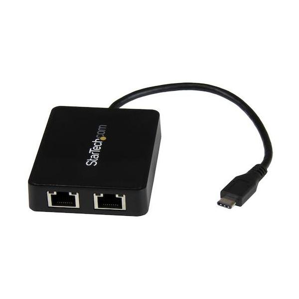 ■特徴 USB-CポートをLANポート2口とUSB-Aポート1口に変換します。 USBパワーで動作します。 携帯に適した小型軽量設計です。 最大4Kまでのジャンボフレームに対応します。 クロスオーバー検知＆自動修正（自動MDIX）をサポート...
