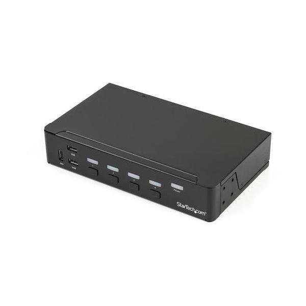 ■特長 4台のPCを制御できるKVMスイッチです。  内蔵のハブでUSB 2.0周辺機器を共有します。  4KのUHD解像度に対応しています。  個別の3.5mmオーディオをサポートしています。  動画や音声の編集などクリエイティブ用途に最...