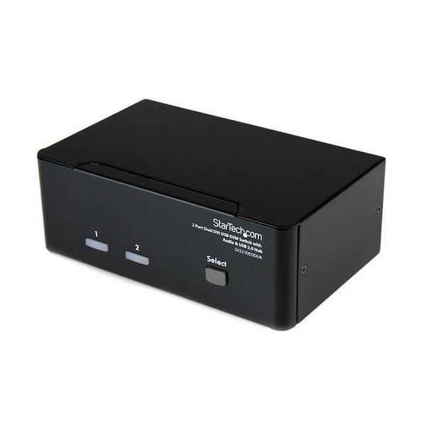 ■特長 2台のデュアルディスプレイ接続PCを制御できるKVMスイッチです。  内蔵の2ポートハブでUSB 2.0周辺機器を共有します。  それぞれのPCでDVIモニター2画面を使用することができます。  各種OSに対応し、ドライバーやソフト...