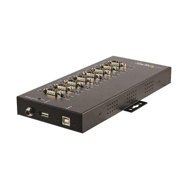 ■特長 8ポートのUSB - RS232 シリアルアダプターです。  プリンター、バーコードスキャナーなどの接続に便利です。  15kVのESD保護機能を提供します。  壁面やDINレールに固定できる取付金具がついています。  IP30定格...