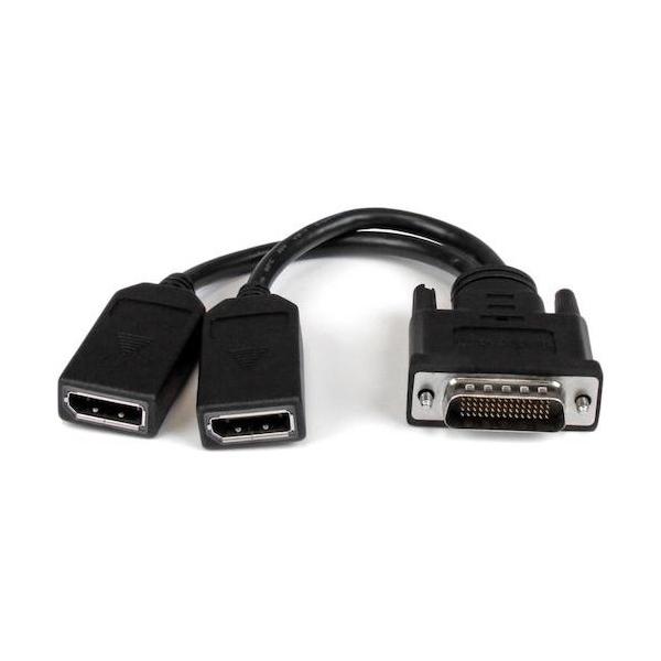 ■特長 DMS/LFHグラフィックカードに2台のDisplayPortモニタを接続します。  DMS 59ピン（オス）を2x DP 1.2（メス）に分岐します。  21.6Gbps帯域、HBR2に対応しています。  EMIシールド構造32 ...