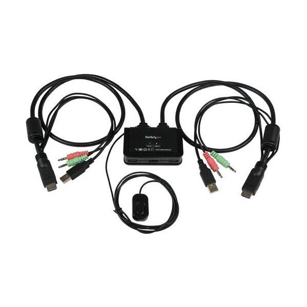 ■仕様 2ポートHDMIケーブルKVMスイッチです。 オーディオおよびリモート切替機能をを搭載し、1台のモニター、キーボード、マウス、およびオーディオ機器で2台のHDMI、USB搭載PCを操作できます。 一体型ケーブルにより、システムに直接...
