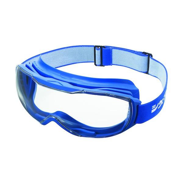 ■特徴 革新的な視野を確保したゴグルです。 上下・左右が見渡せる大きなアイピースを採用しています。 X型のフレームが柔軟に動くので、いろいろな顔の形状にフィットします。 ベンチレーター（換気口）がないので、粉じんが内部に入りにくい構造です。...